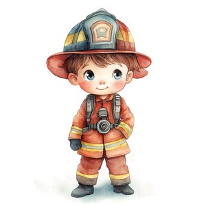16 Cute Boy Firefighter Clipart, Firemen Clipart, Printable Watercolor ...