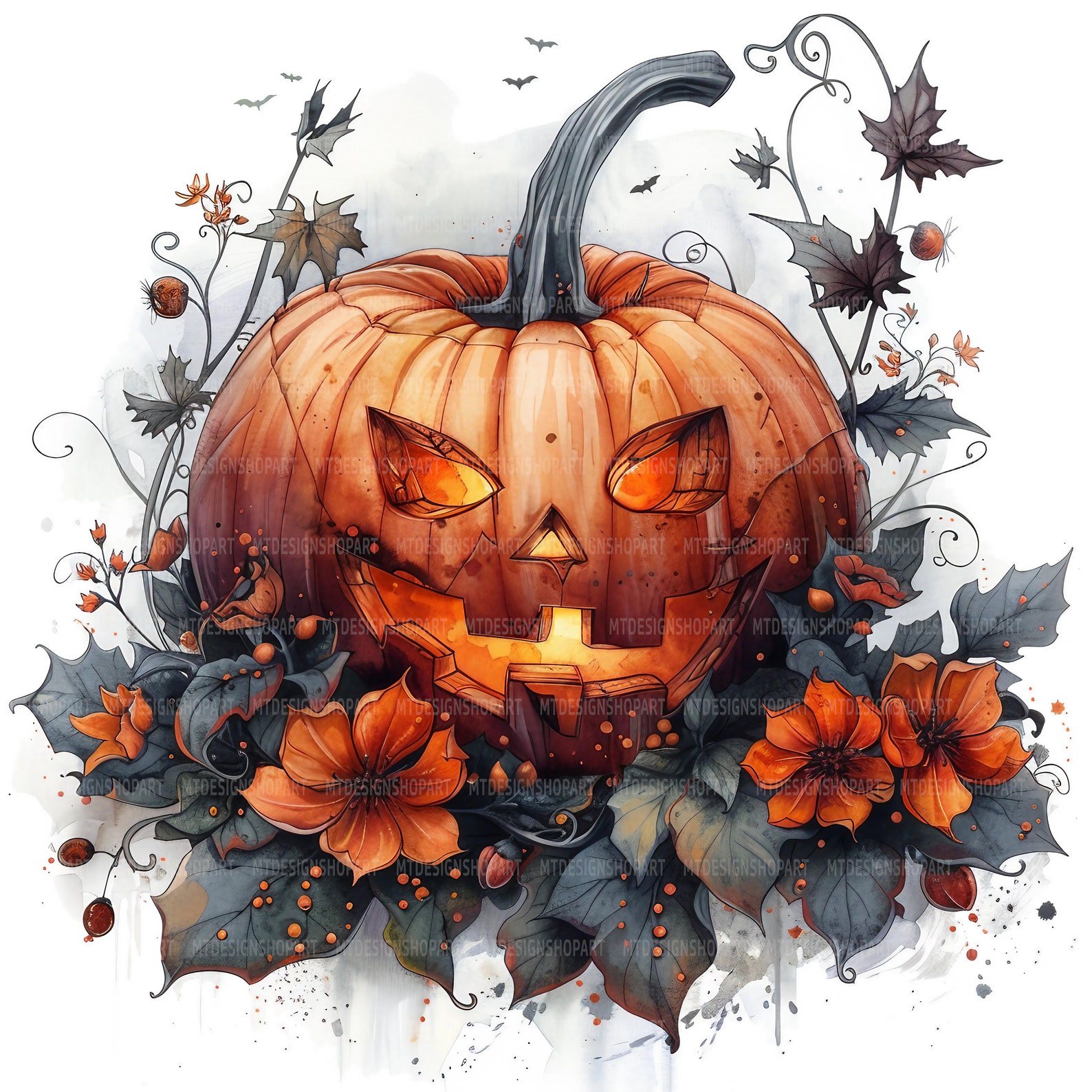 15 Pumpkins Clipart, Halloween Pumpkin, Printable Watercolor Clipart ...