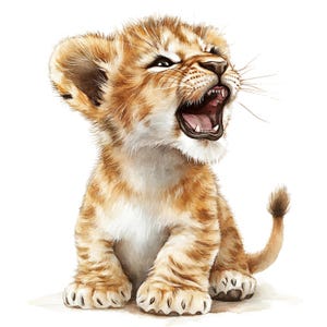 16 Lion Baby Clipart, Lion Cub Roaring Clipart, Printable Watercolor ...