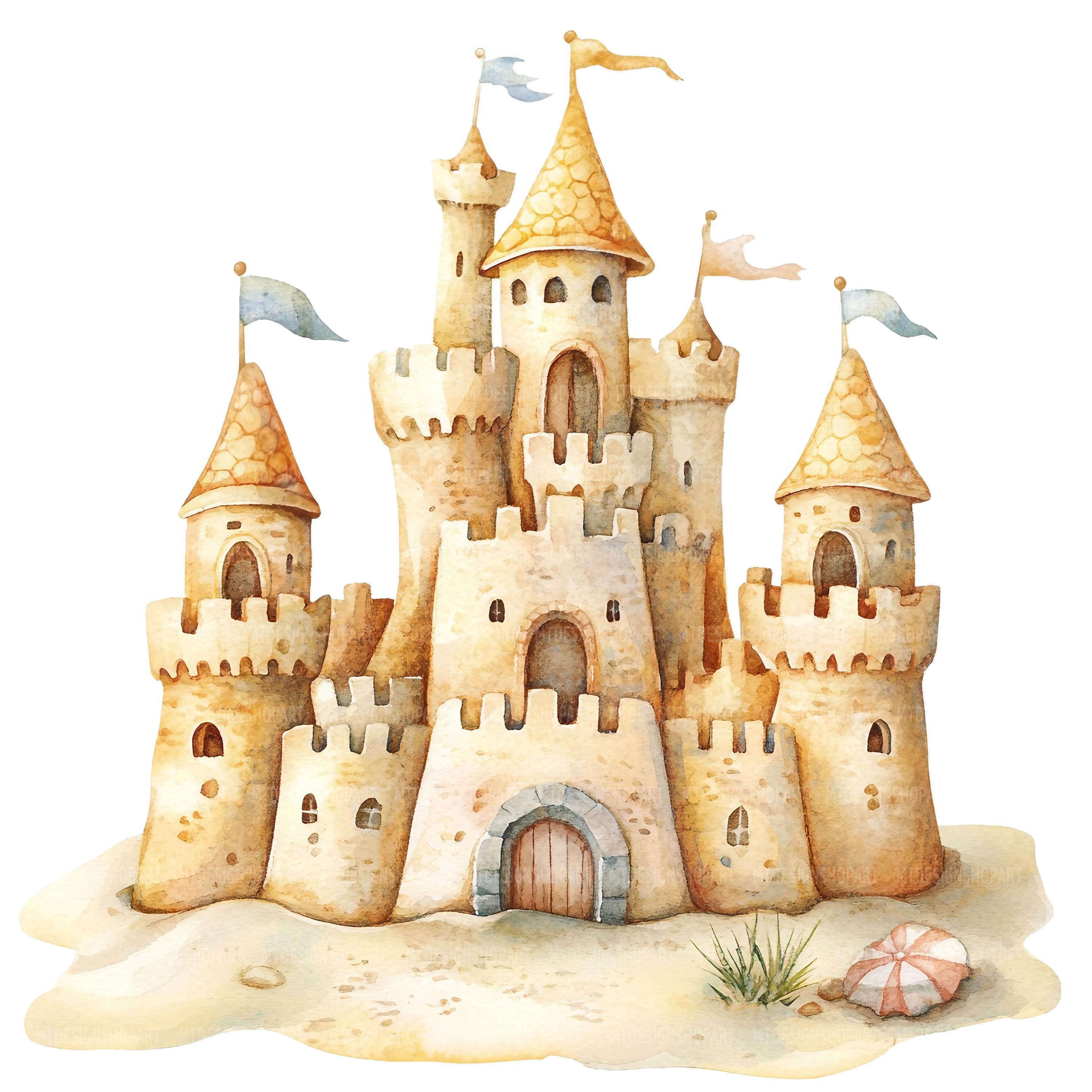 19 Watercolor Sand Castle Clipart, JPG, Cartoon Castle, Paper Craft ...
