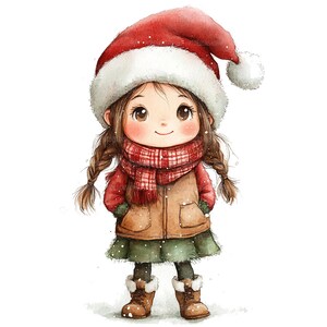 16 Santa Girl Clipart, Christmas Girl Clipart, Printable Watercolor ...
