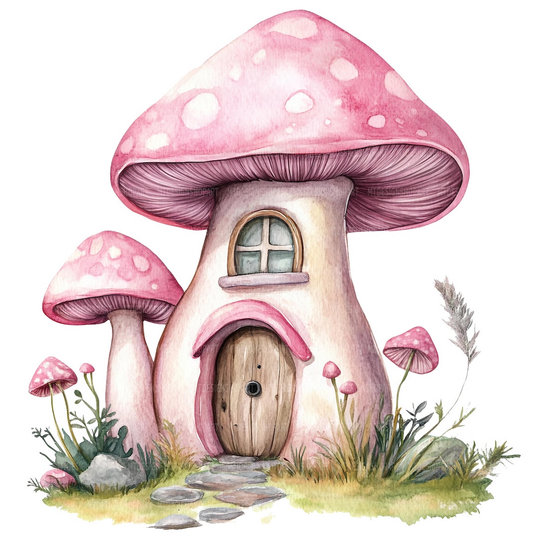 19 Fairy House Clipart, Toadstool Fairy House, Printable Watercolor ...