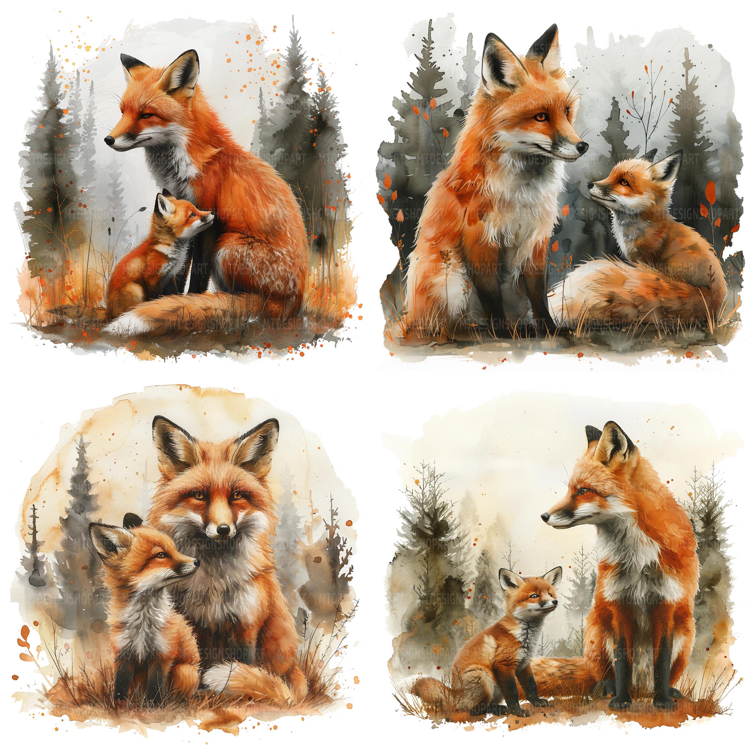 19 Fox Baby and Mother Clipart, Fox Clipart, Printable Watercolor ...
