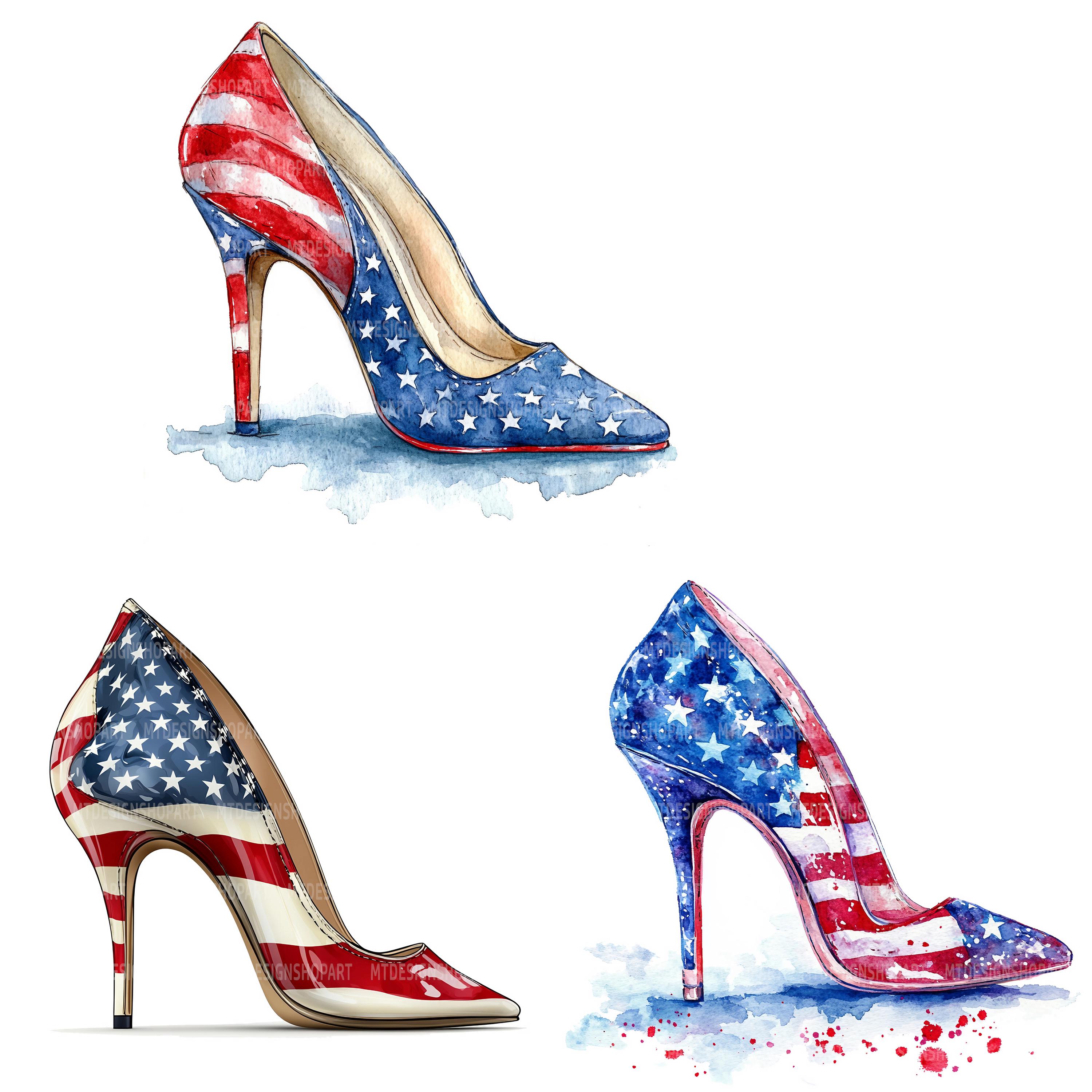 15 USA High Heels Clipart,american Flag, Printable Watercolor Clipart ...