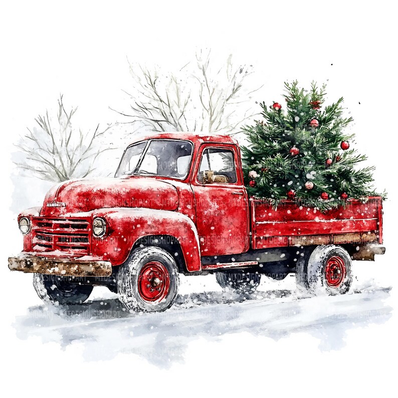 18 Christmas Tree Pickup Truck Clipart, Holiday Car Jpgs (digital ...