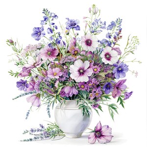 12 Purple Meadow Flowers in Vase Clipart, Purple Flowers Clipart ...