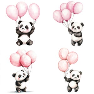 19 Baby Panda With Balloons Clipart, Panda Clipart, Printable ...