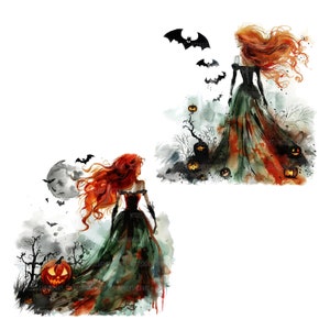 11 Scary Princess Clipart, Halloween Landscape, Printable Watercolor ...
