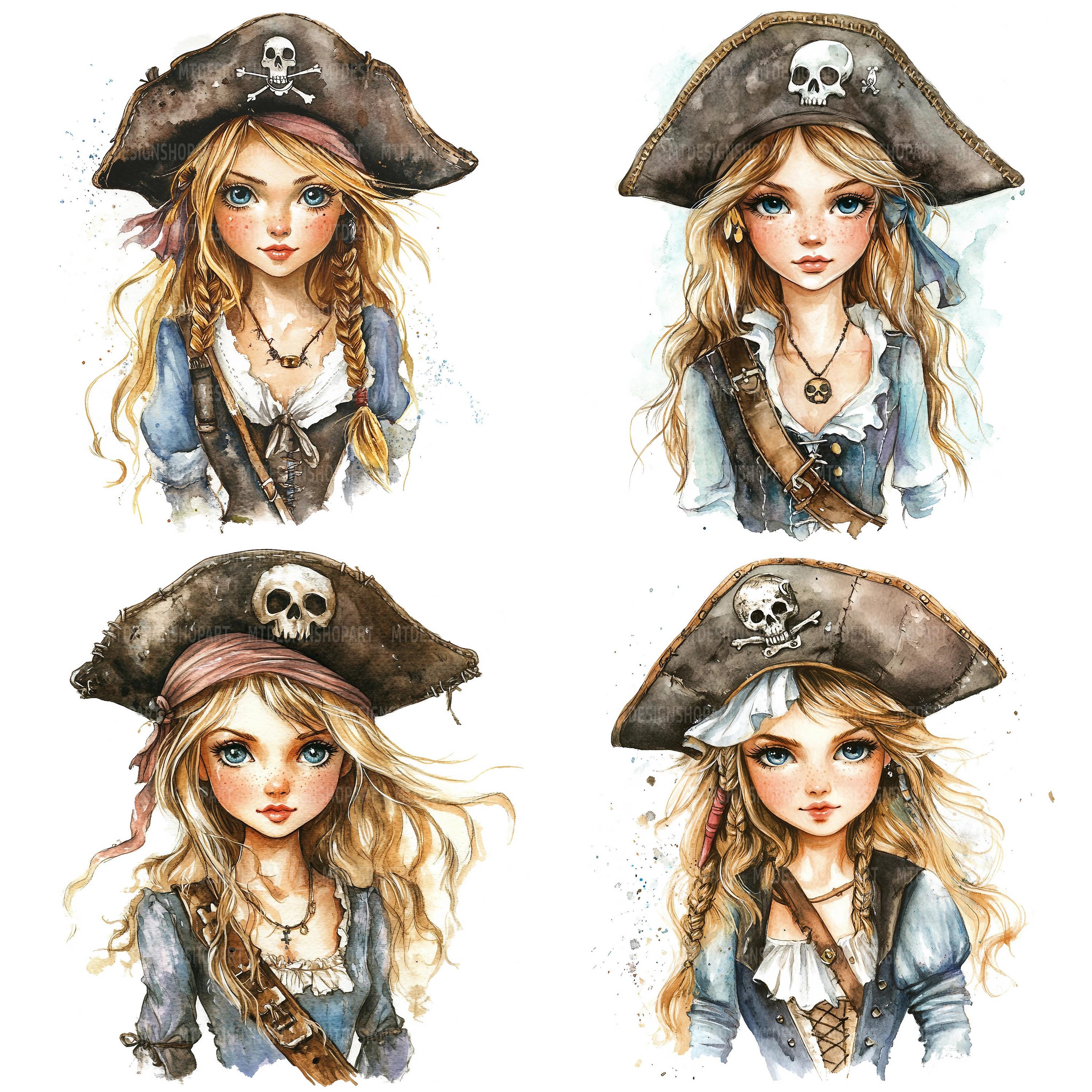 16 Girl Pirates Clipart, Girl Pirate, Printable Watercolor Clipart ...