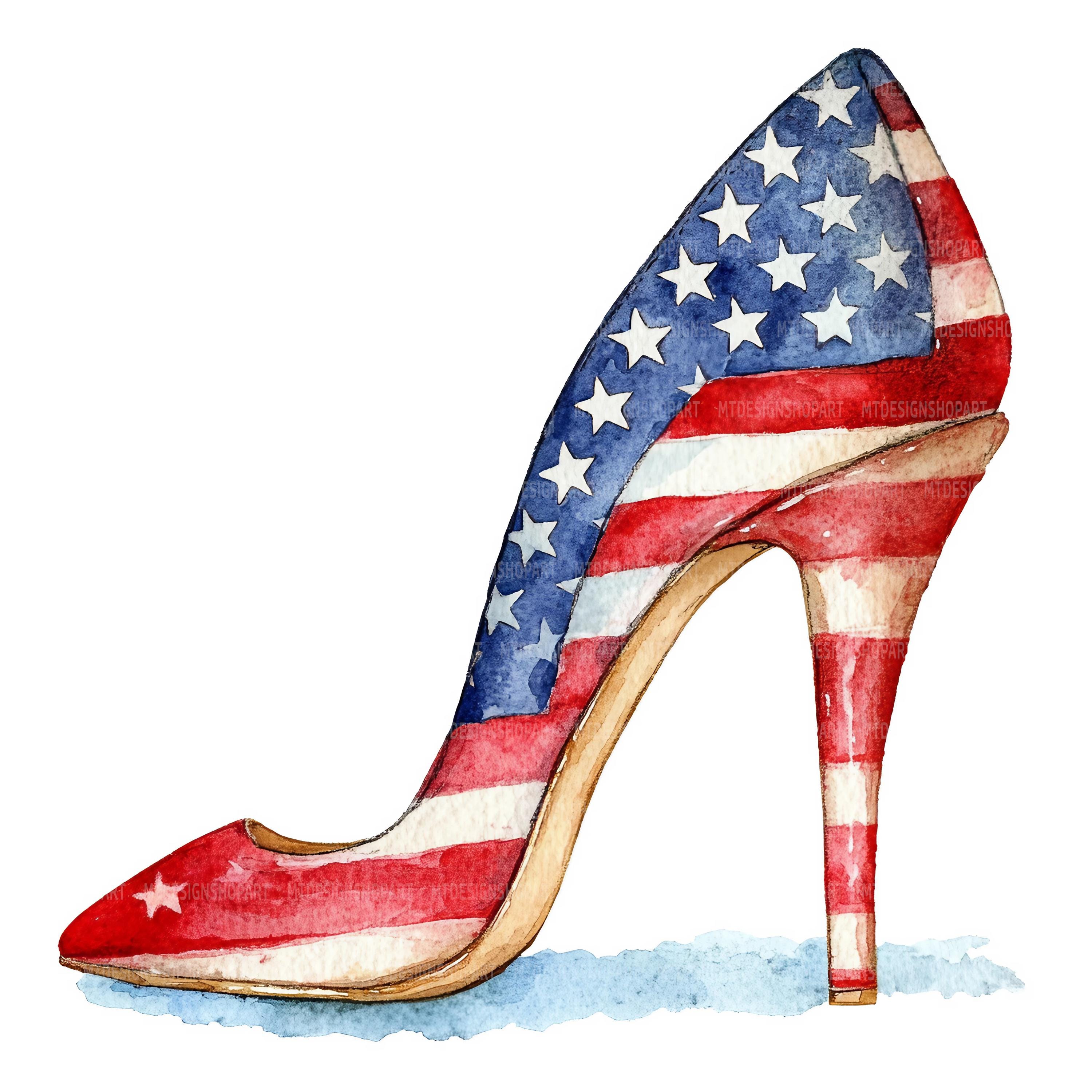 15 USA High Heels Clipart,american Flag, Printable Watercolor Clipart ...