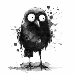 13 Crows Clipart, Funny Ink Crow Clipart, Printable Watercolor Clipart ...