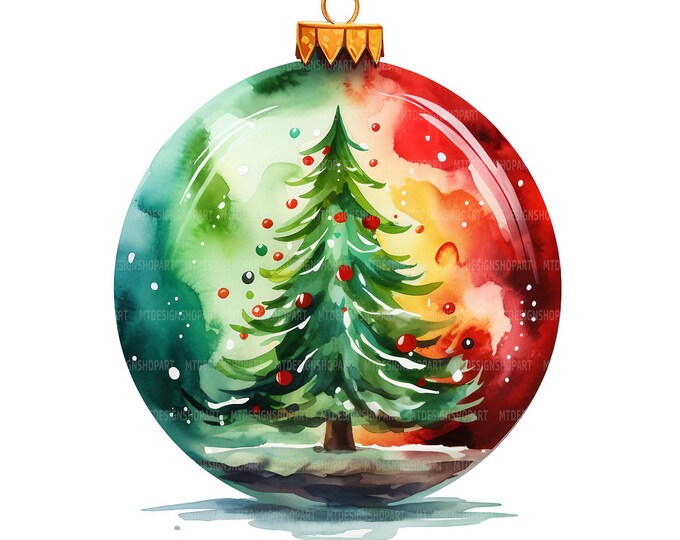 10 Christmas Bauble Clipart | Watercolor Ornaments PNG Set | Holiday ...