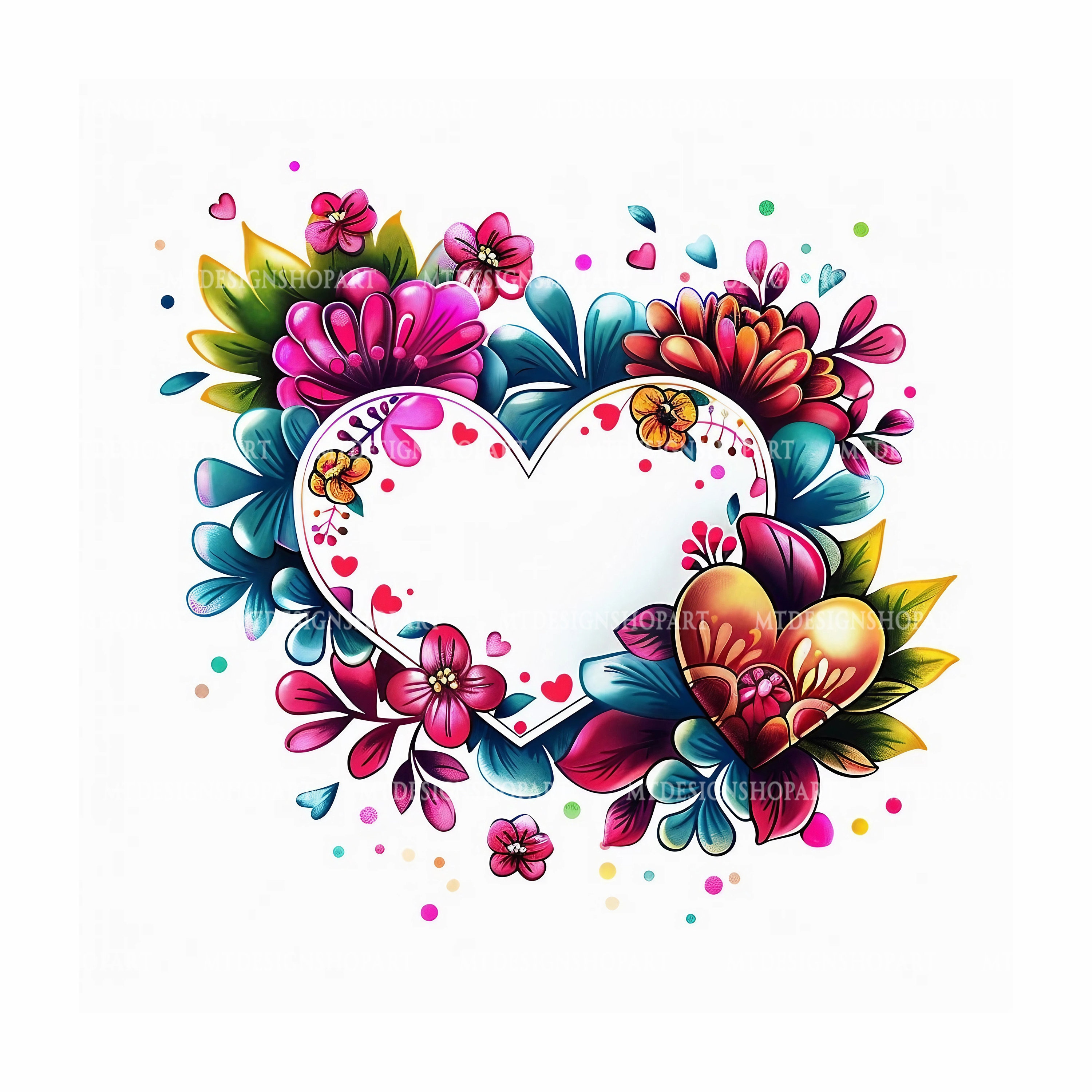 20 Watercolor Flower Heart Clipart, High Quality Jpgs, Floral Hearts ...