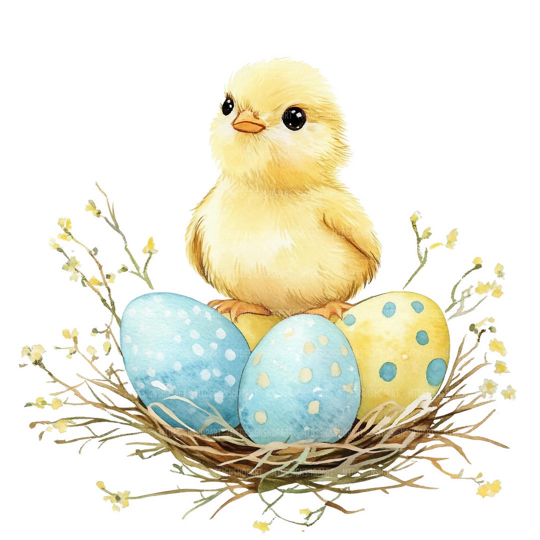 15 Easter Chick Clipart, Chick and Eggs Clipart, Printable Watercolor ...