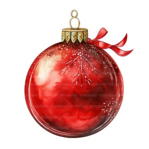 25 Red Bauble Clipart, Vintage Christmas Bauble Art, Printable ...