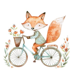 21 Fox Riding a Bicycle Clipart, Bike With Flowers, Printable ...