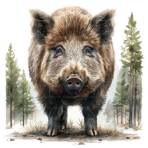 16 Wild Boar in Forest Clipart, Wild Boar Clipart, Printable Watercolor ...