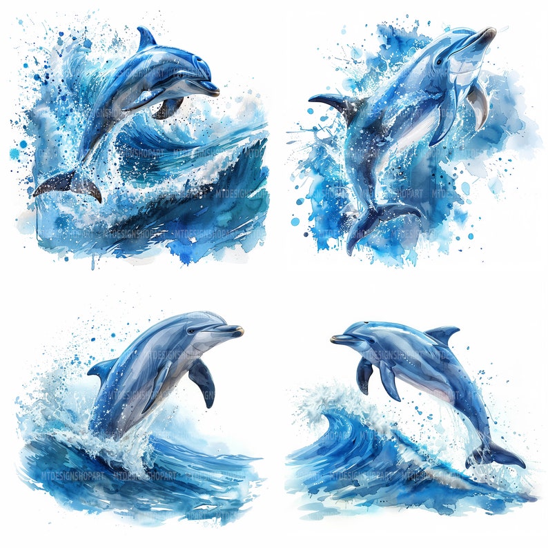 16 Dolphin Playing Clipart, Dolphin Clipart, Printable Watercolor ...