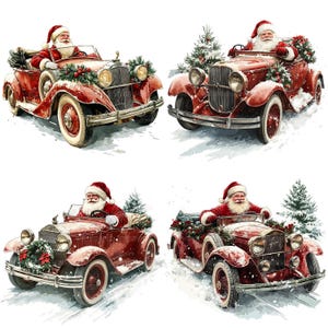 16 Festive Santa Car Clipart, Christmas Santa Claus Clipart, Printable ...