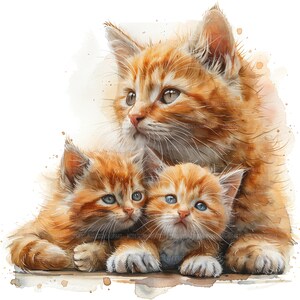 11 Cat and Kitten Clipart Set 2, Kitten Landscape, Printable Watercolor ...