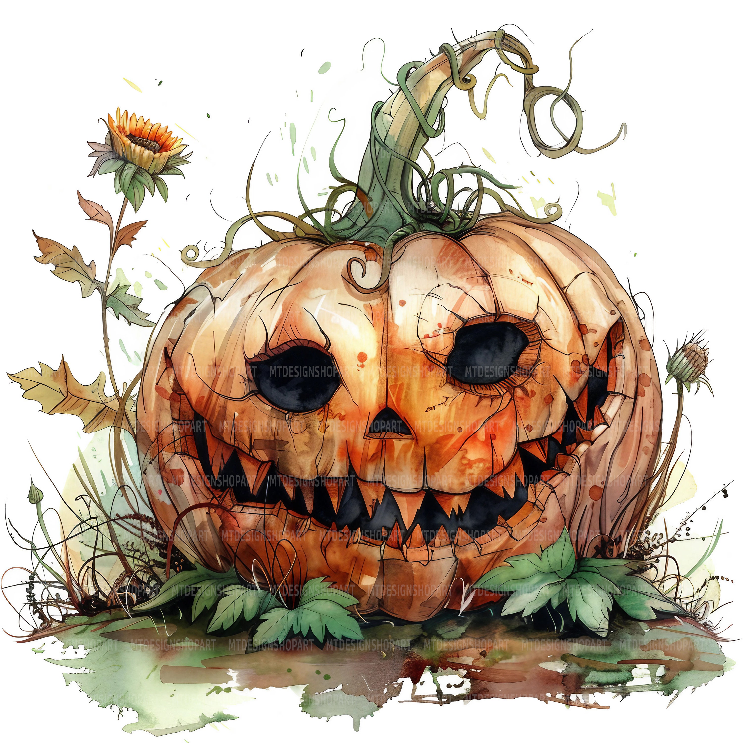 15 Pumpkins Clipart, Halloween Pumpkin, Printable Watercolor Clipart ...