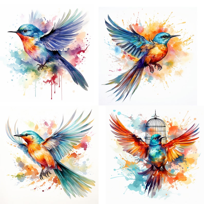 18 Beautiful Birds Clipart, Bird Clipart, Watercolor Clipart, Printable ...