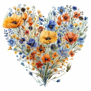 18 Floral Heart Clipart, Heart Clipart, Watercolor Clipart, Printable ...