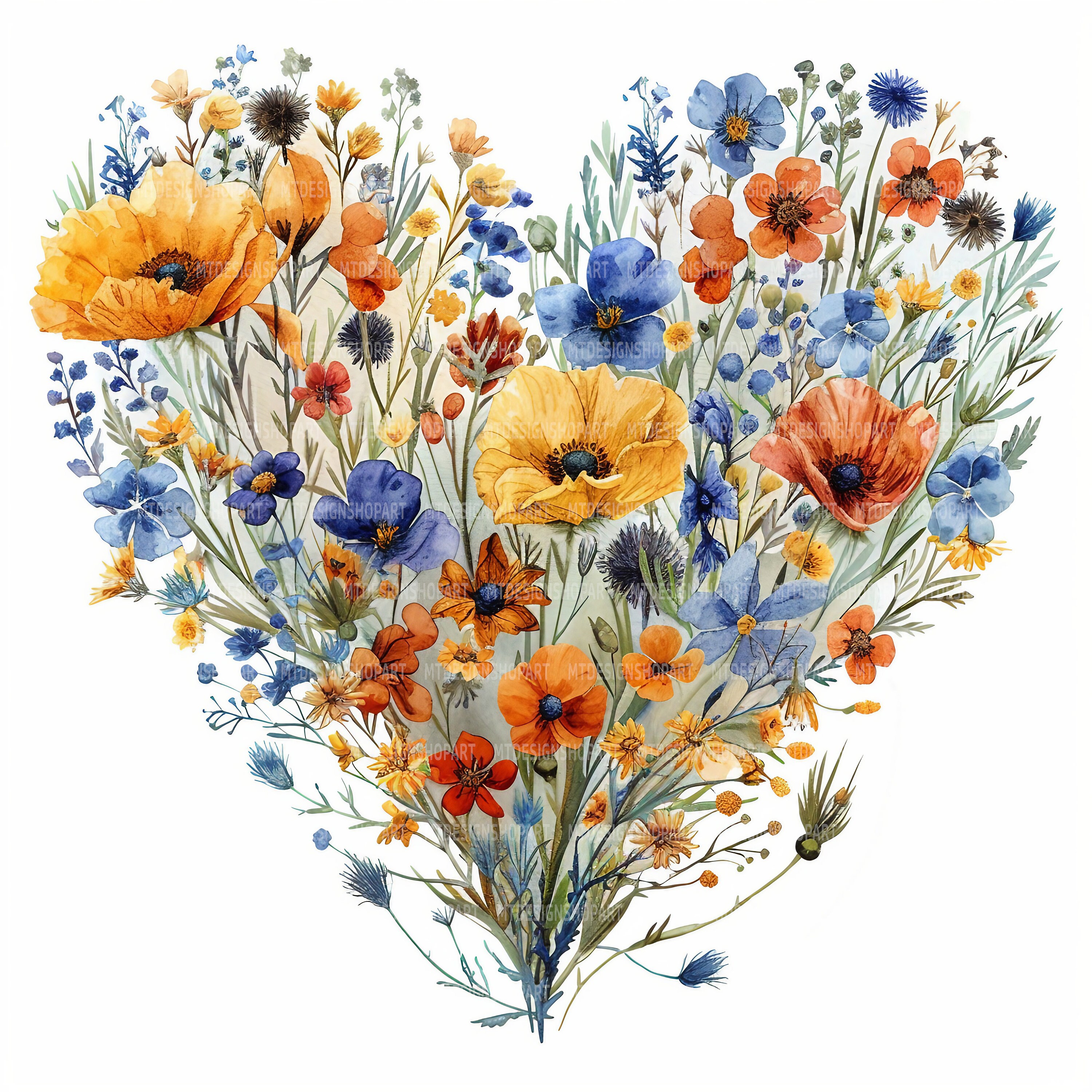 18 Floral Heart Clipart, Heart Clipart, Watercolor Clipart, Printable ...