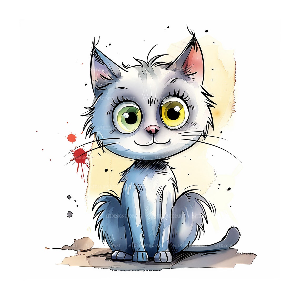 20 of Crazy Cats Clip Art 20 Jpgs - Digital Print, Watercolour Cat ...