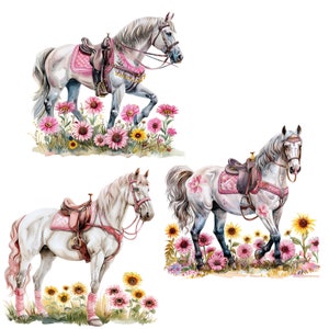 24 Horses in Flowers Clipart, Majestic Horses, Printable Watercolor ...