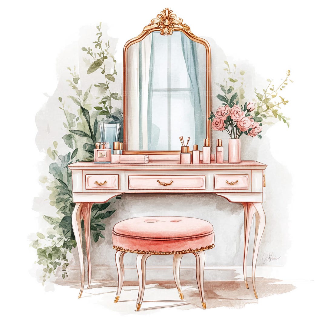 20 Vanity Table Clipart, Make up Clipart, Printable Watercolor Clipart ...