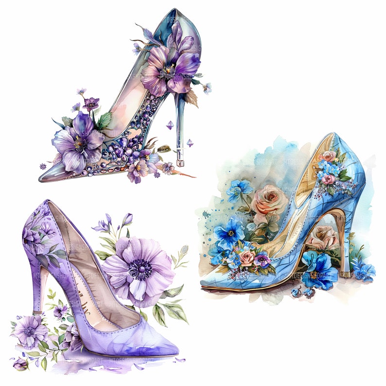 15 Floral Prom Shoes Clipart, Shoes Clipart, Printable Watercolor ...