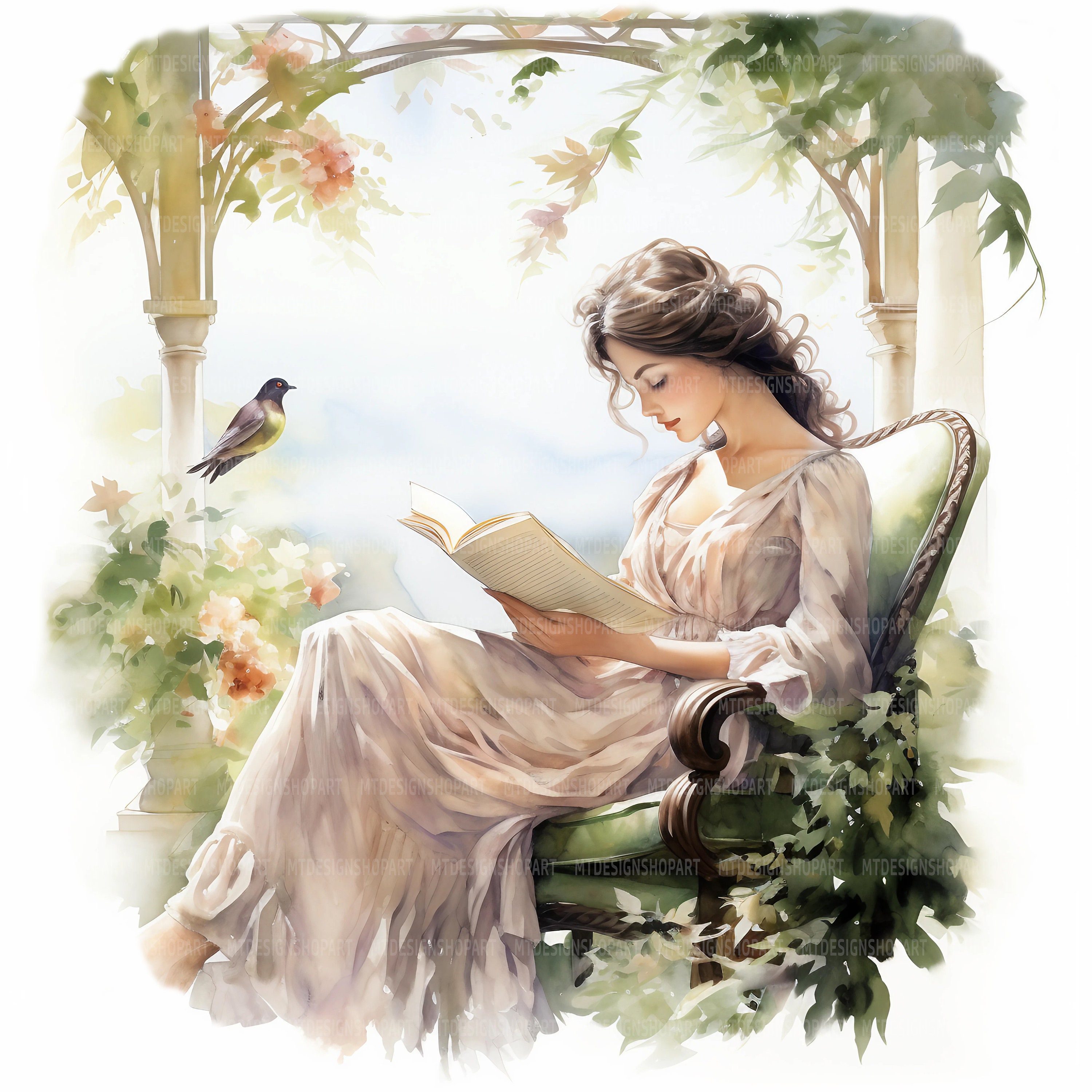 13 Woman Reading Book Clipart, Elegant Lady Clipart, Printable ...