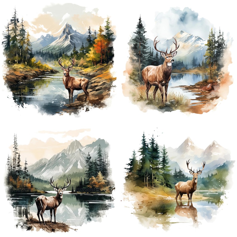 Watercolor Deer Clipart: Forest Animal Jpgs (digital Download) - Etsy