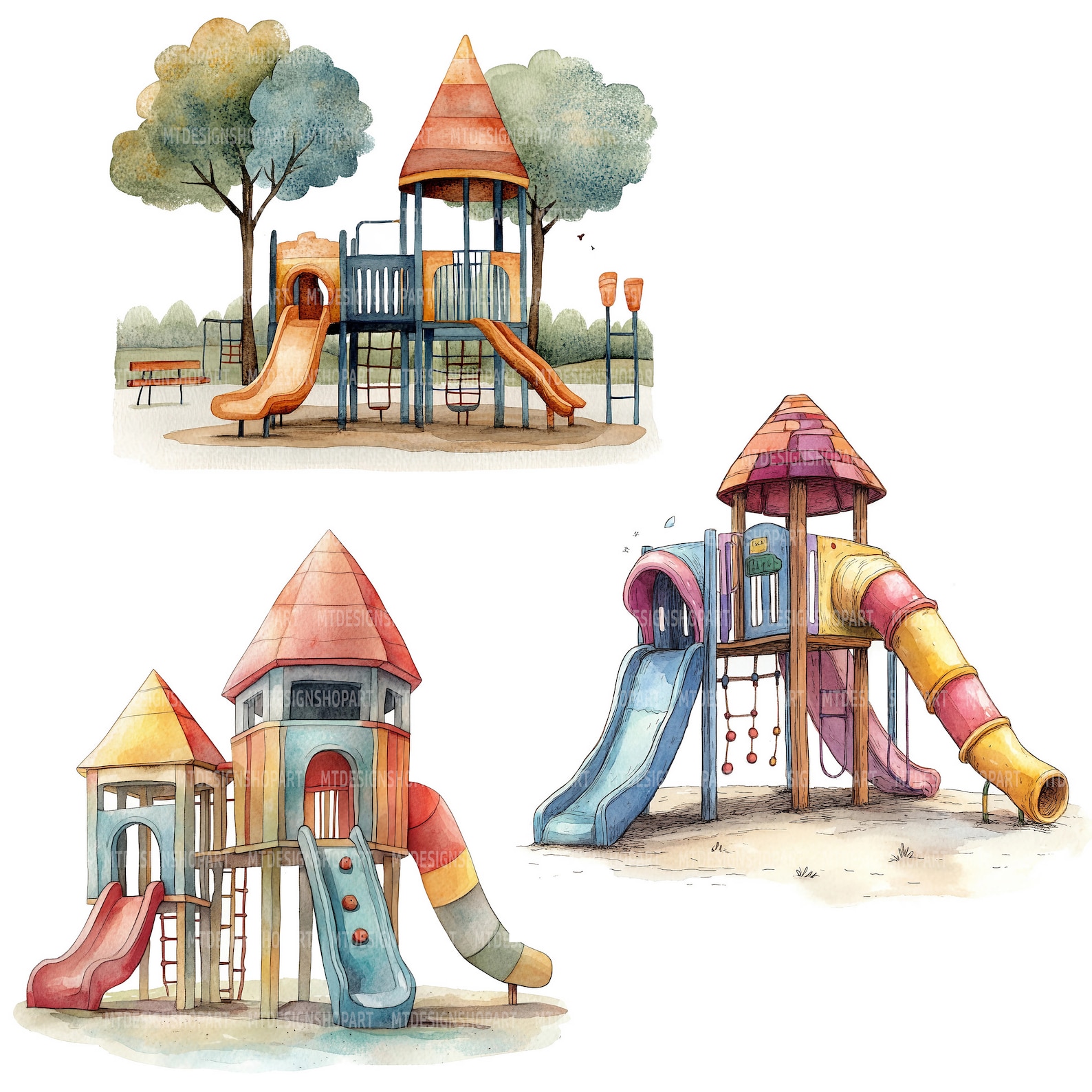 20 Playgrounds Clipart, Kids Playground, Printable Watercolor Clipart ...