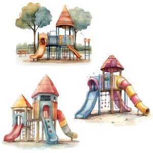 20 Playgrounds Clipart, Kids Playground, Printable Watercolor Clipart ...