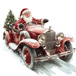 16 Festive Santa Car Clipart, Christmas Santa Claus Clipart, Printable ...