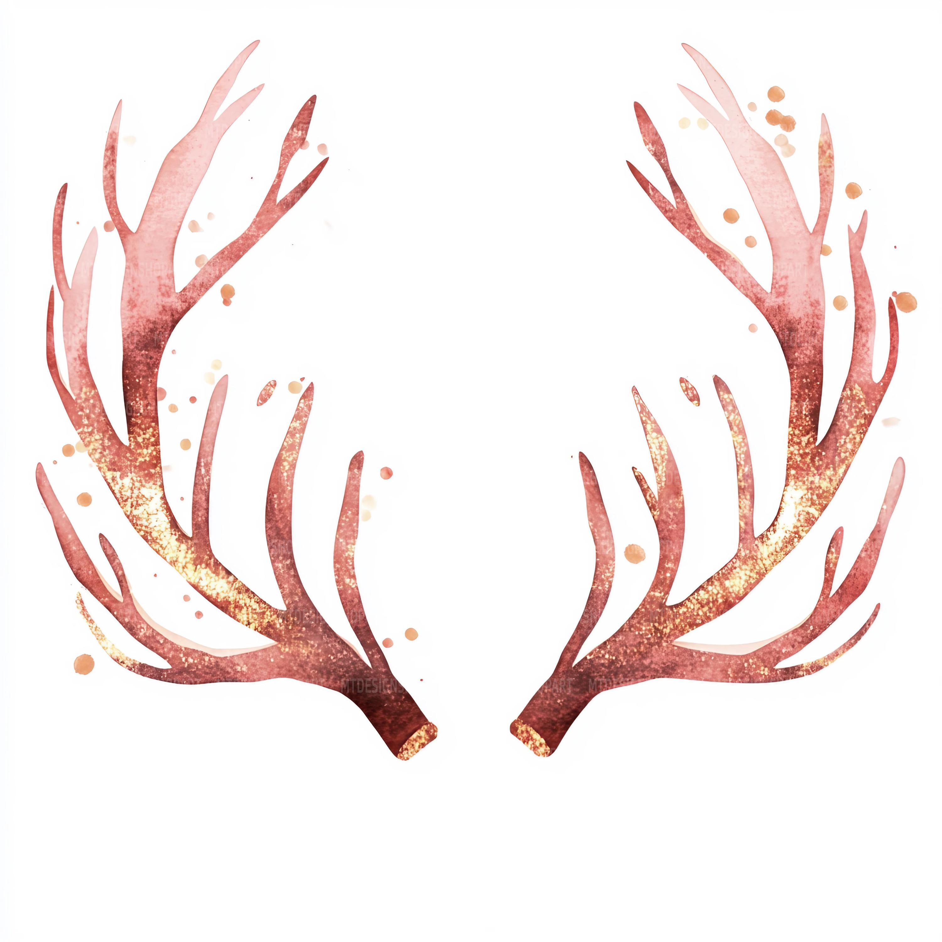 11 Deer Antlers Clipart, Rose Gold Antlers, Printable Watercolor ...
