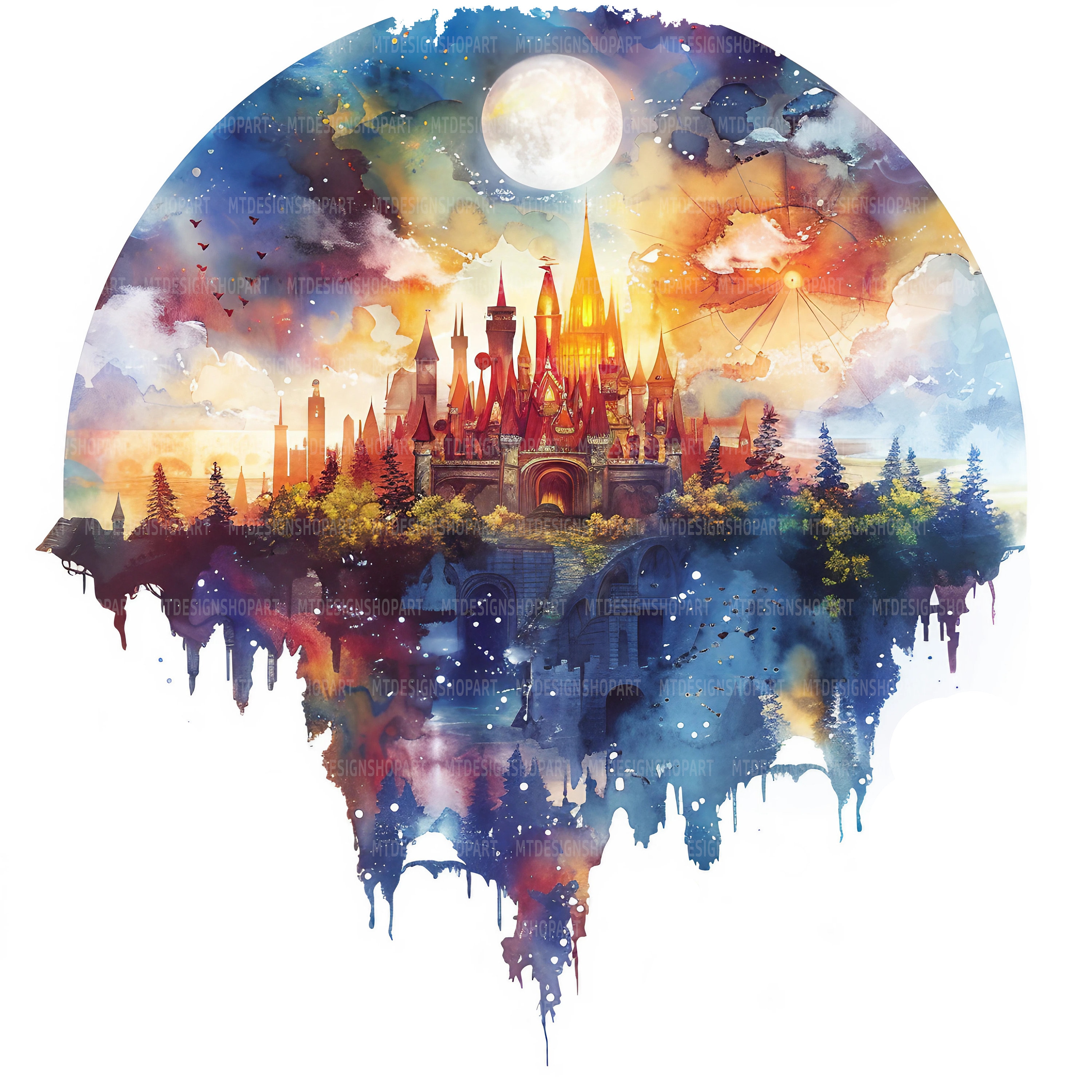 12 Floating Castle Clipart, Castle in Sky Landscape, Printable ...