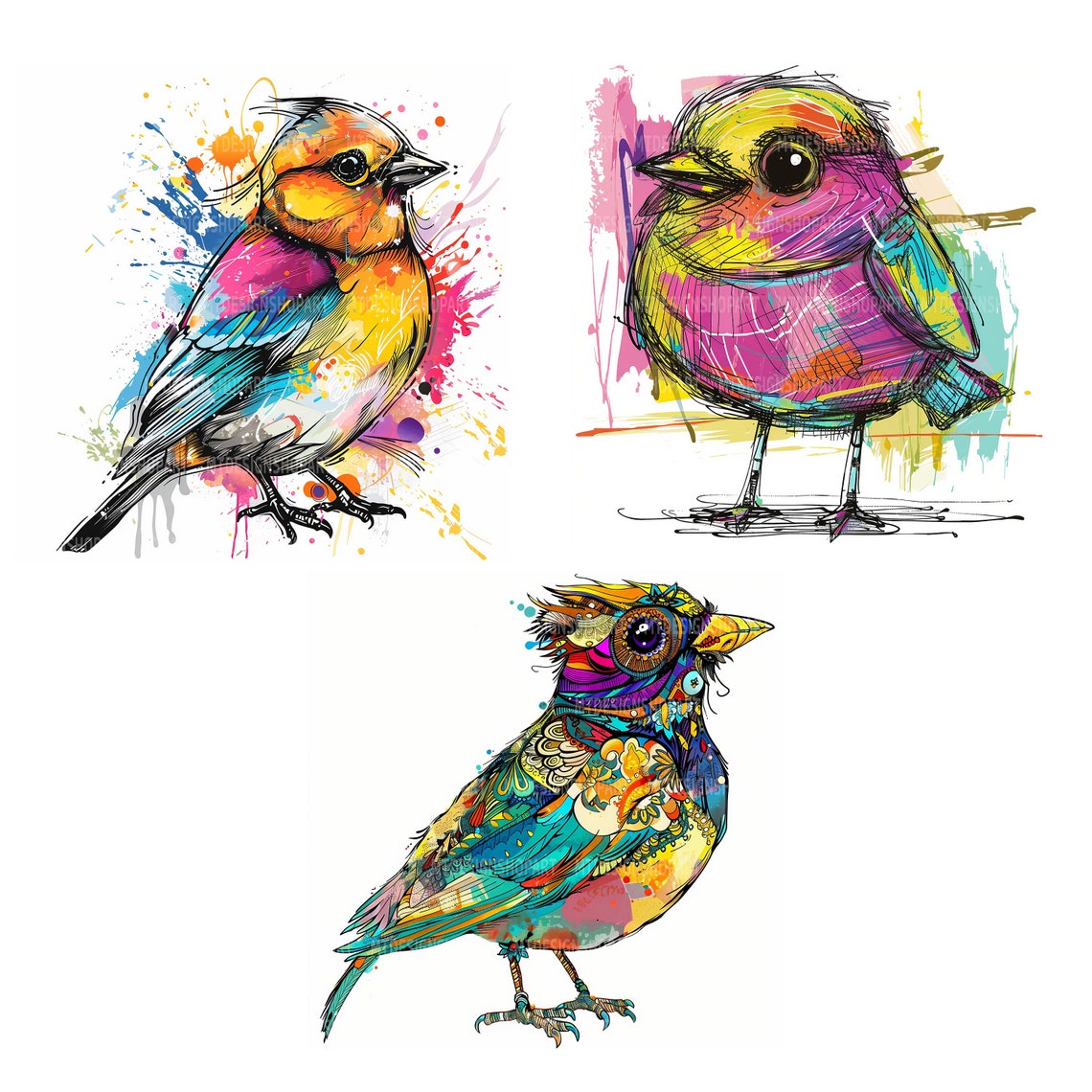 18 Crazy Bird Clipart, Whimsical Birds Clipart, Funny Birds, Watercolor ...