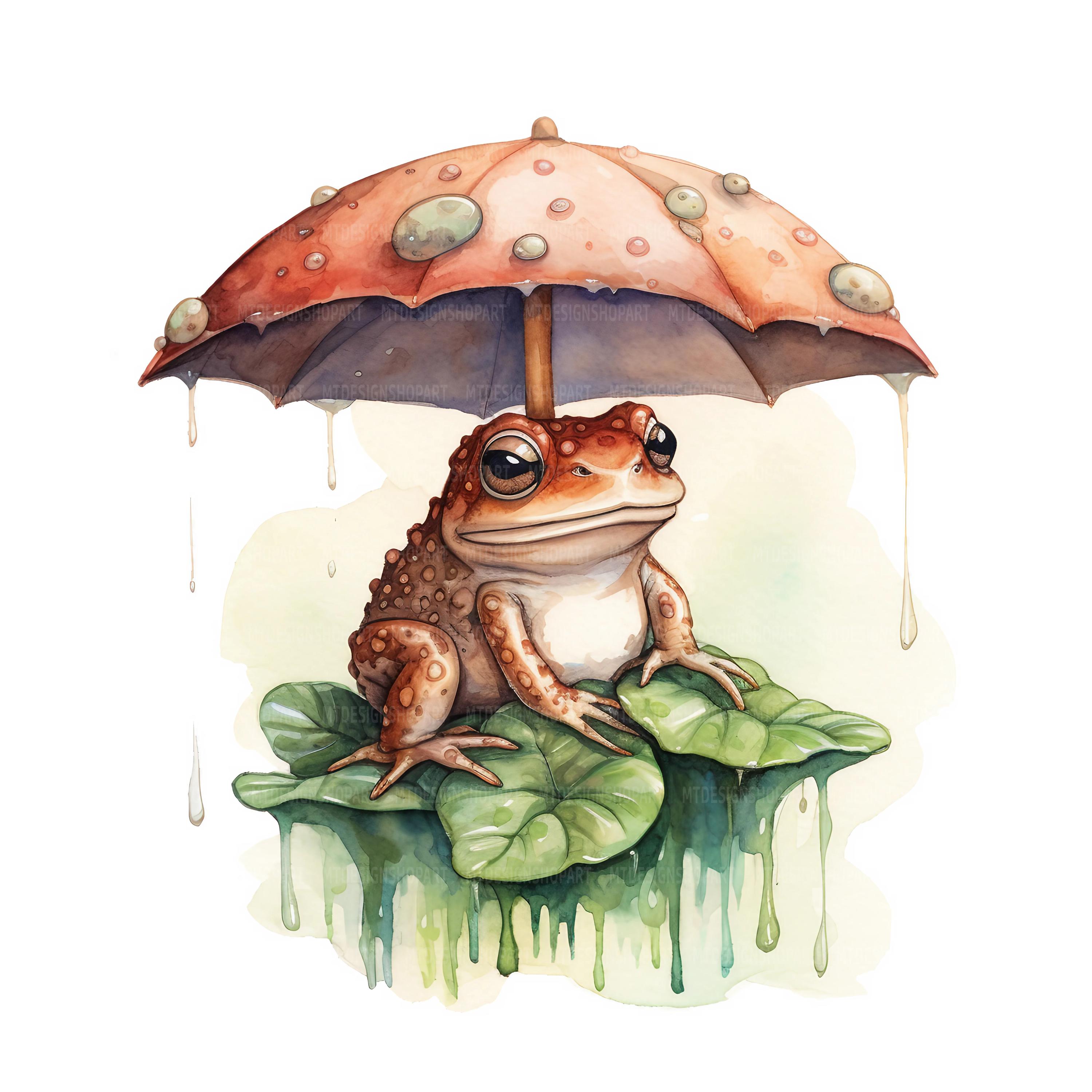 16 Frog With Umbrella Clipart, Frog and Mushroom Cliprt, Printable ...