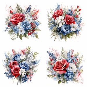 13 Roses Bouquet Clipart, USA Roses Clipart, Printable Watercolor ...