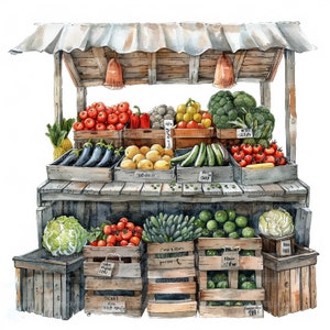 10 Farmers Market Clipart, Fruits and Vegetables Landscape, Printable ...