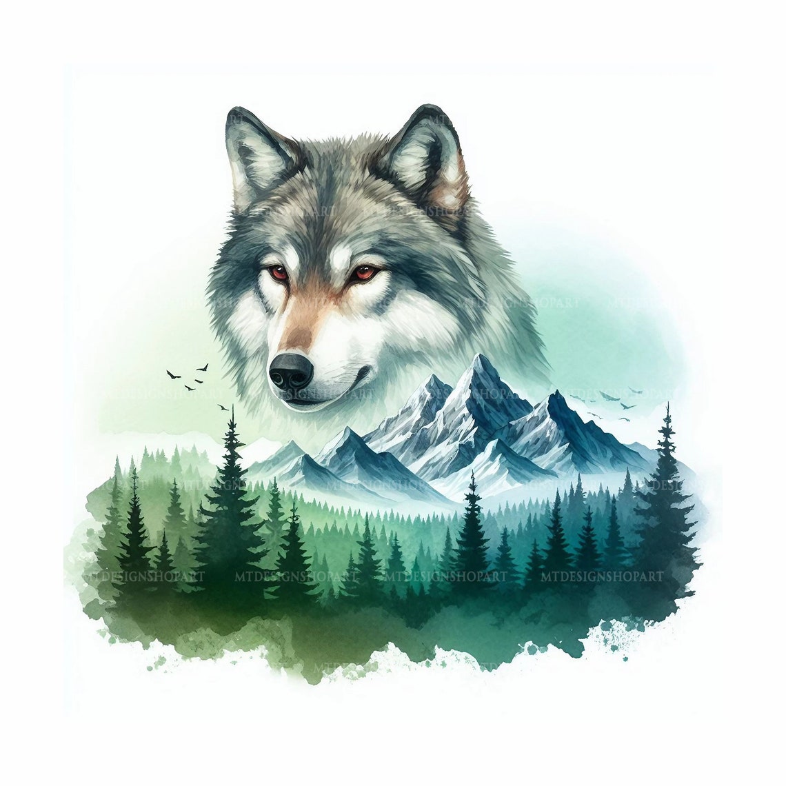13 Wolf Clipart, Printable Watercolor Clipart, Watercolor Wolf Clipart ...