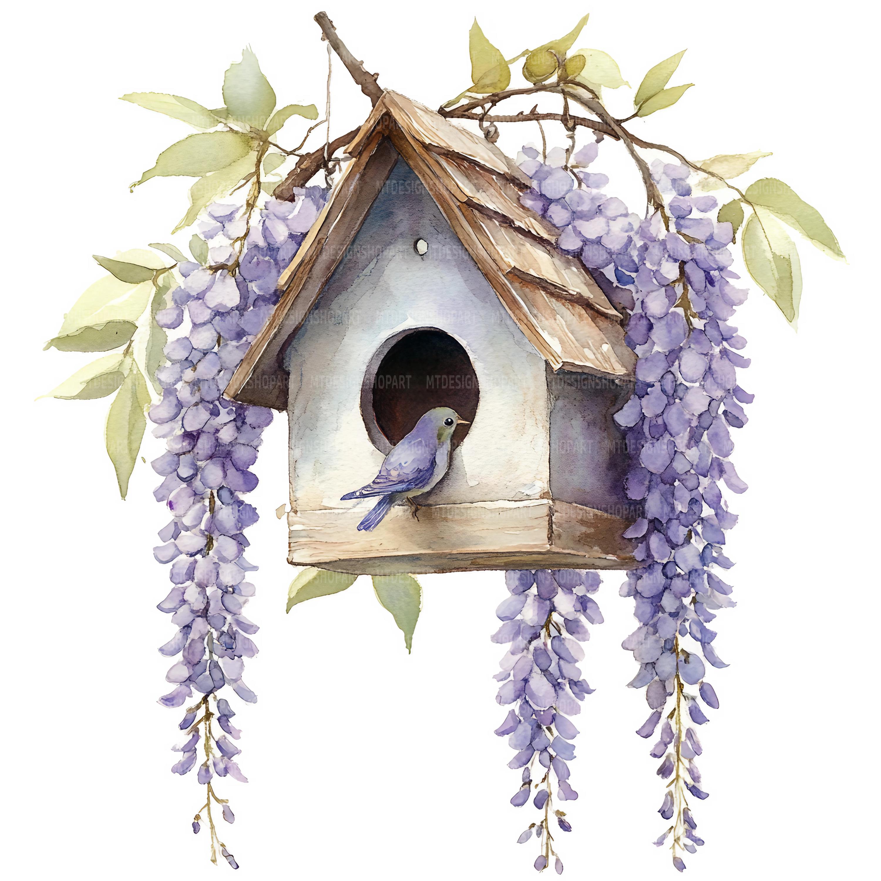 23 Spring Birdhouse Clipart, Bird House Art, Printable Watercolor ...