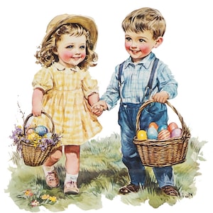 16 Cute Easter Girl and Boy Clipart, Baby Easter Kids Clipart ...