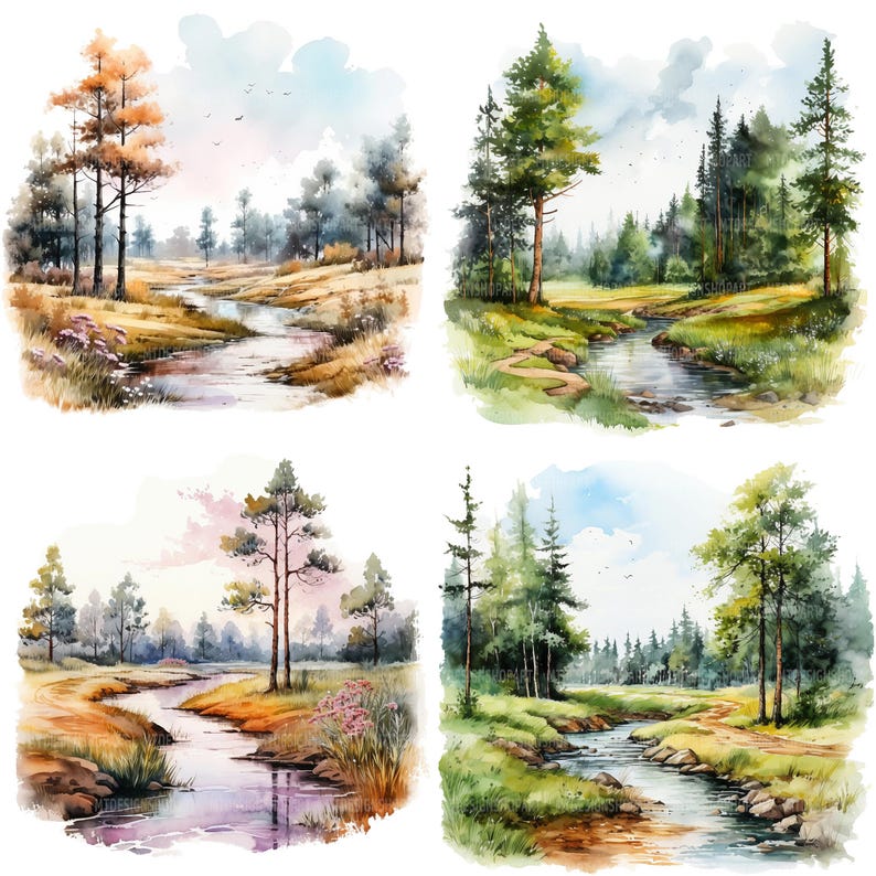 28 Nature Landscape Clipart, Mountain Clipart, Printable Watercolor ...