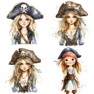 16 Girl Pirates Clipart, Girl Pirate, Printable Watercolor Clipart ...