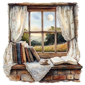 24 Night Window Clipart, Nursery Window Clipart, Printable Watercolor ...