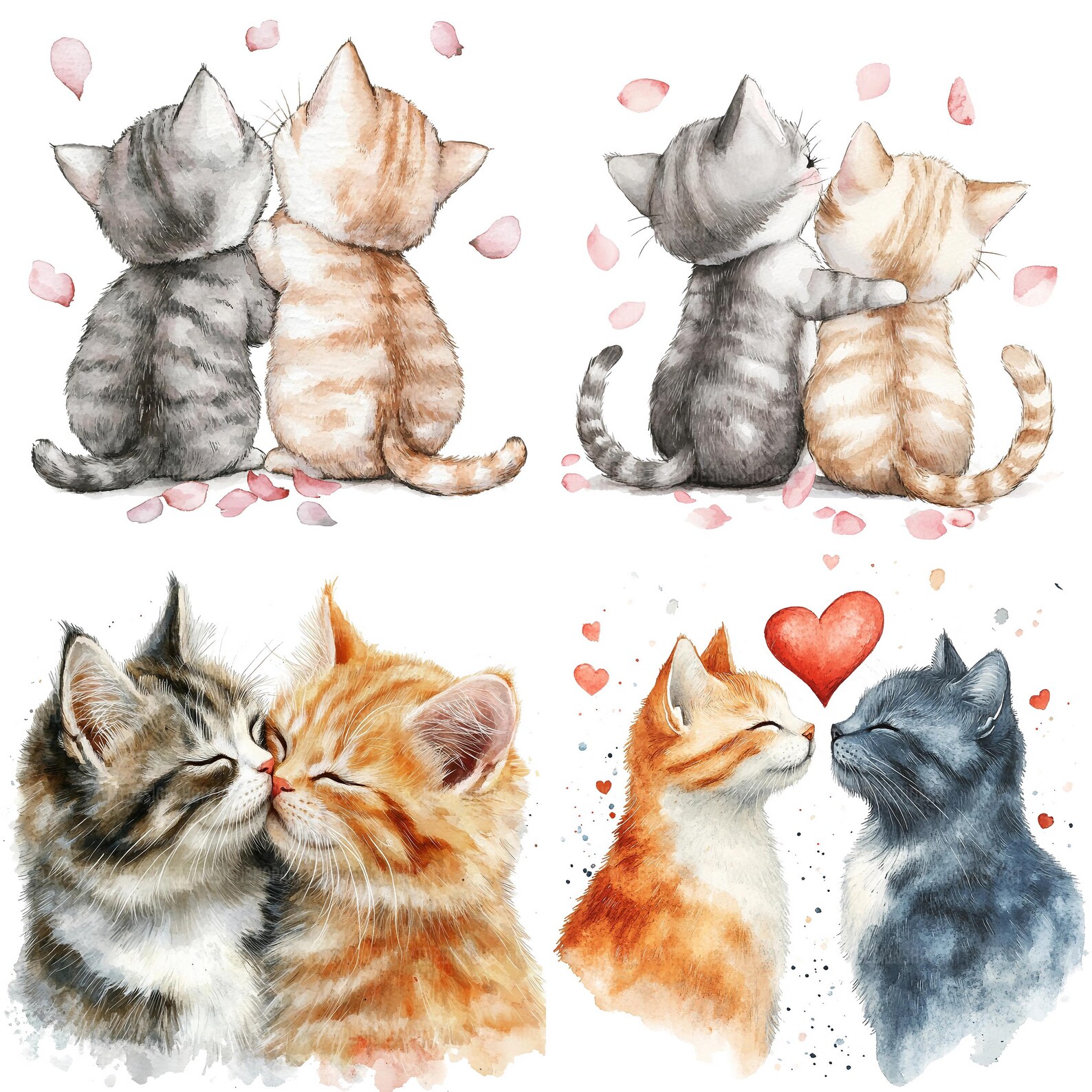 19 Cute Valentines Kittens Clipart, Kitten Love Clipart, Romantic Cats ...